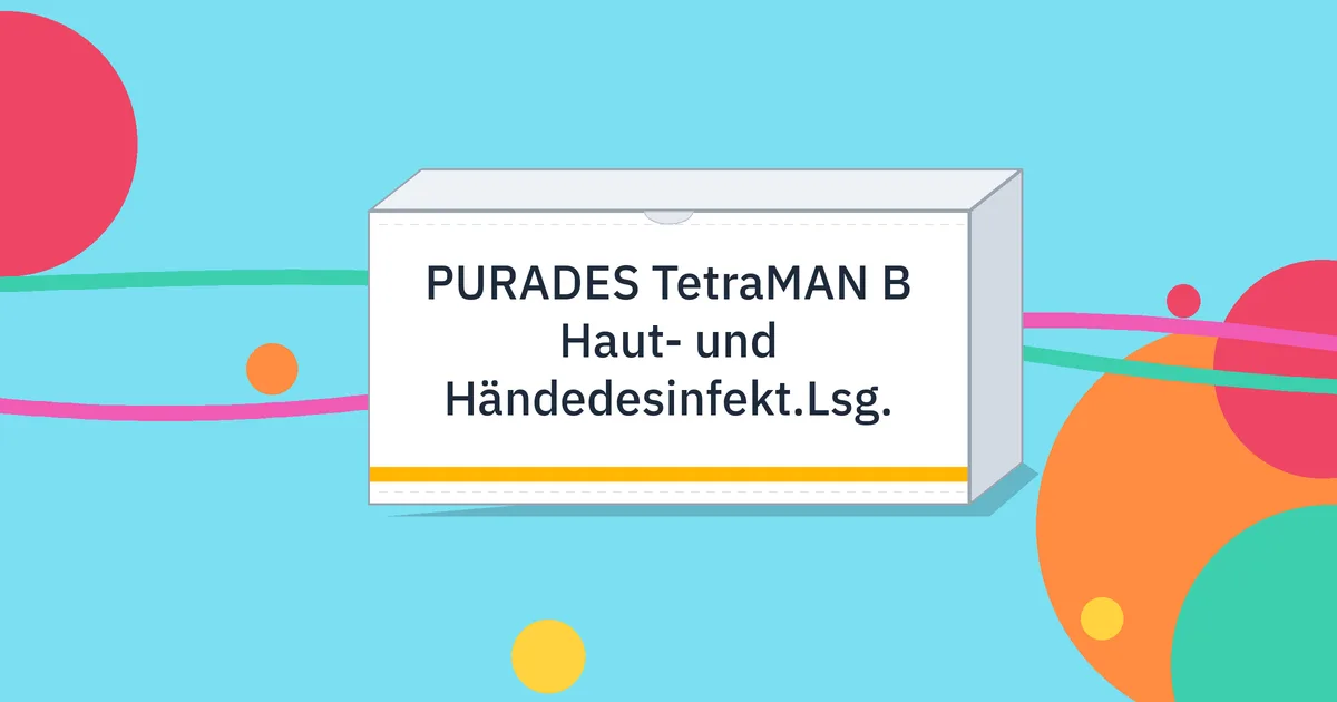 Symbolbild: Packung mit der Aufschrift PURADES TetraMAN B Haut- und Händedesinfekt.Lsg. (PZN 14005366) – Verfügbarkeit und Bezug in Apotheken in Frankfurt am Main