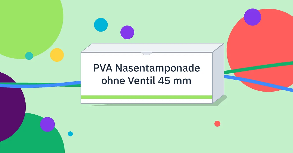Symbolbild: Packung mit der Aufschrift PVA Nasentamponade ohne Ventil 45 mm (PZN 20626865) – Verfügbarkeit und Bezug in Apotheken in Frankfurt am Main