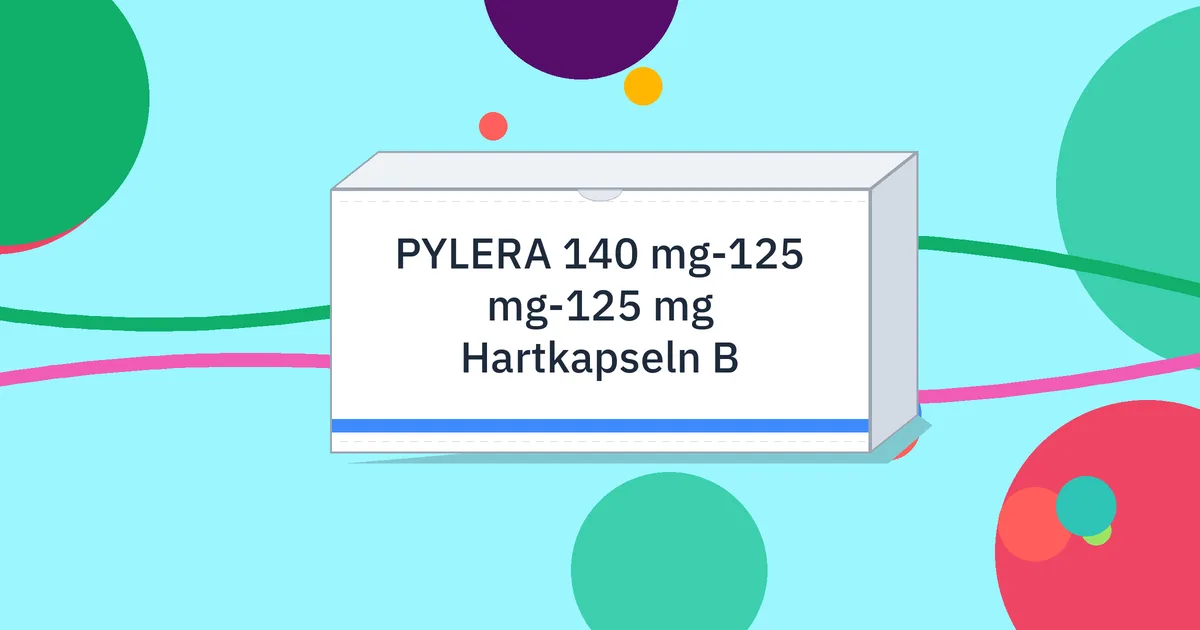 Symbolbild: Packung mit der Aufschrift PYLERA 140 mg-125 mg-125 mg Hartkapseln B (PZN 11874357) – Verfügbarkeit und Bezug in Apotheken in Frankfurt am Main