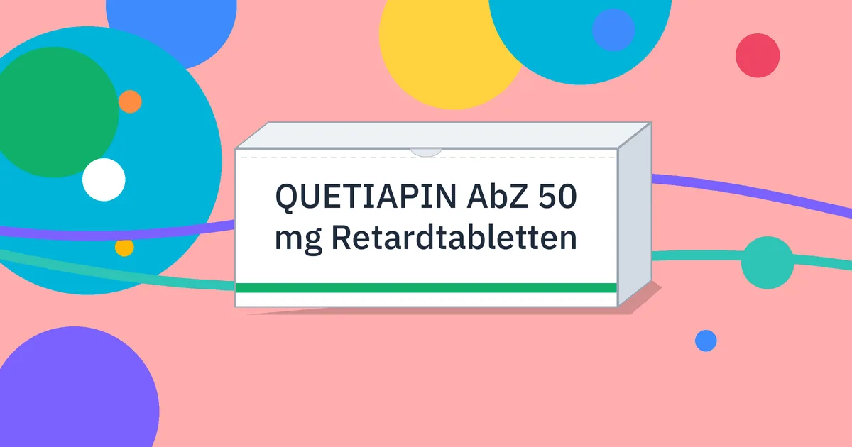 Symbolbild: Packung mit der Aufschrift QUETIAPIN AbZ 50 mg Retardtabletten (PZN 09272912) – Verfügbarkeit und Bezug in Apotheken in Frankfurt am Main