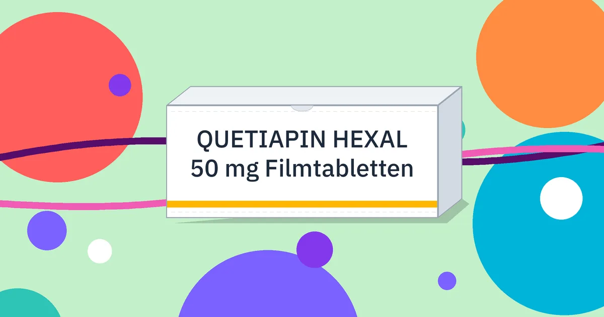 Symbolbild: Packung mit der Aufschrift QUETIAPIN HEXAL 50 mg Filmtabletten (PZN 09339148) – Verfügbarkeit und Bezug in Apotheken in Frankfurt am Main