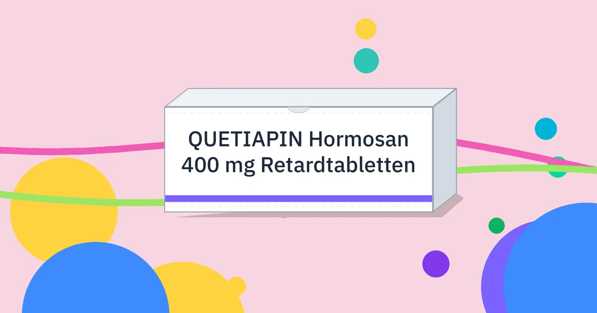 Symbolbild: Packung mit der Aufschrift QUETIAPIN Hormosan 400 mg Retardtabletten (PZN 11146043) – Verfügbarkeit und Bezug in Apotheken in Frankfurt am Main