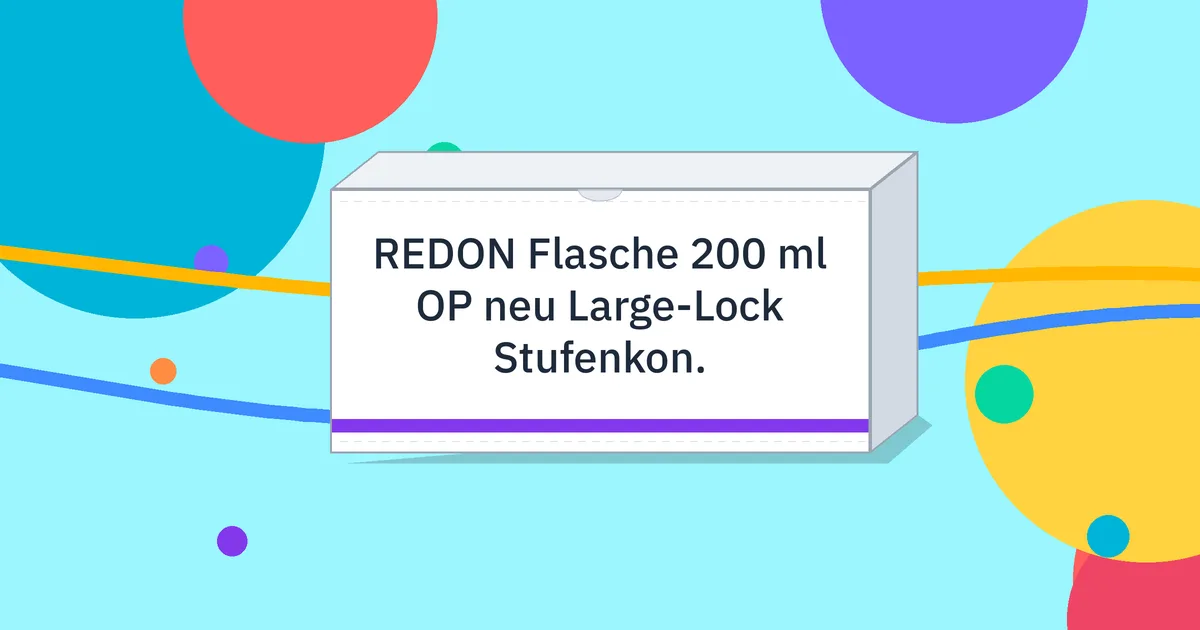 Symbolbild: Packung mit der Aufschrift REDON Flasche 200 ml OP neu Large-Lock Stufenkon. (PZN 14305855) – Verfügbarkeit und Bezug in Apotheken in Frankfurt am Main