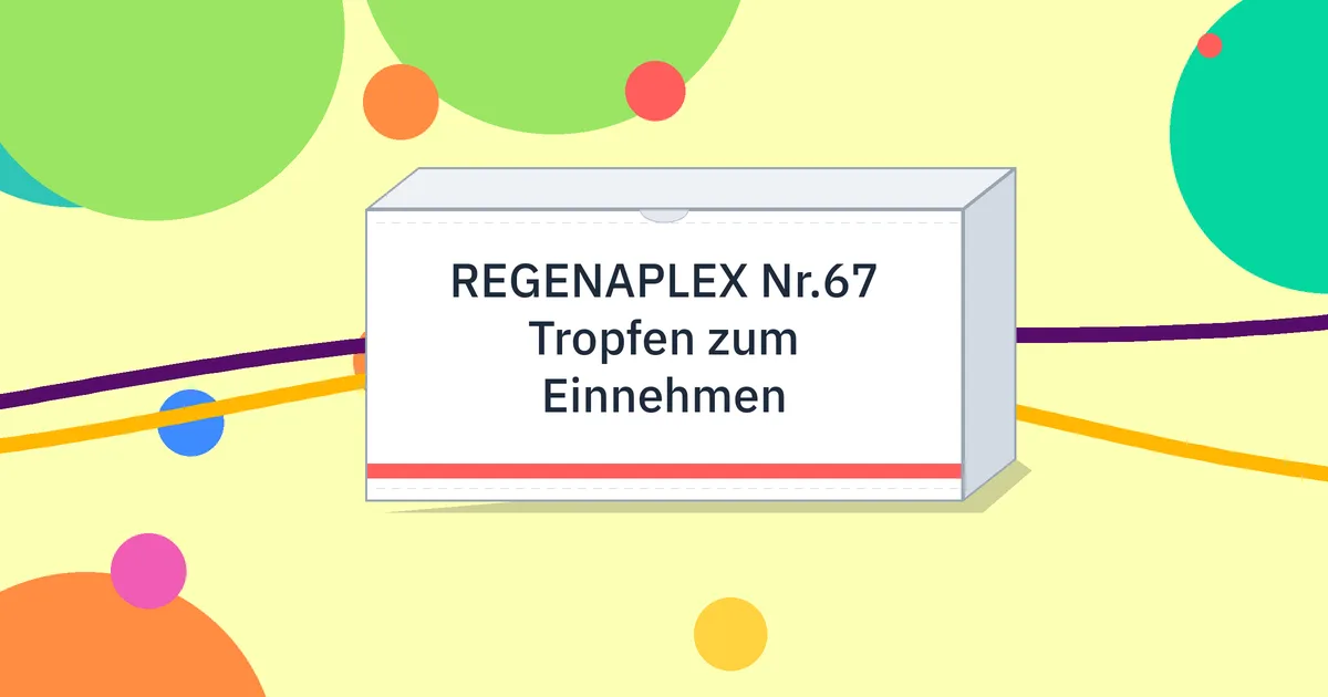 Symbolbild: Packung mit der Aufschrift REGENAPLEX Nr.67 Tropfen zum Einnehmen (PZN 02643216) – Verfügbarkeit und Bezug in Apotheken in Frankfurt am Main