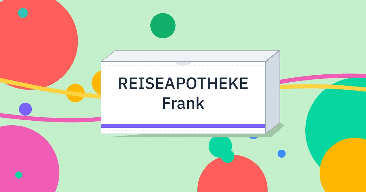 Symbolbild: Packung mit der Aufschrift REISEAPOTHEKE Frank (PZN 03534096) – Verfügbarkeit und Bezug in Apotheken in Frankfurt am Main