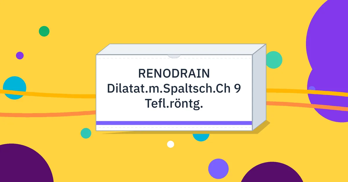 Symbolbild: Packung mit der Aufschrift RENODRAIN Dilatat.m.Spaltsch.Ch 9 Tefl.röntg. (PZN 00444613) – Verfügbarkeit und Bezug in Apotheken in Frankfurt am Main