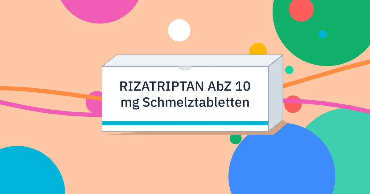 Symbolbild: Packung mit der Aufschrift RIZATRIPTAN AbZ 10 mg Schmelztabletten (PZN 07245472) – Verfügbarkeit und Bezug in Apotheken in Frankfurt am Main