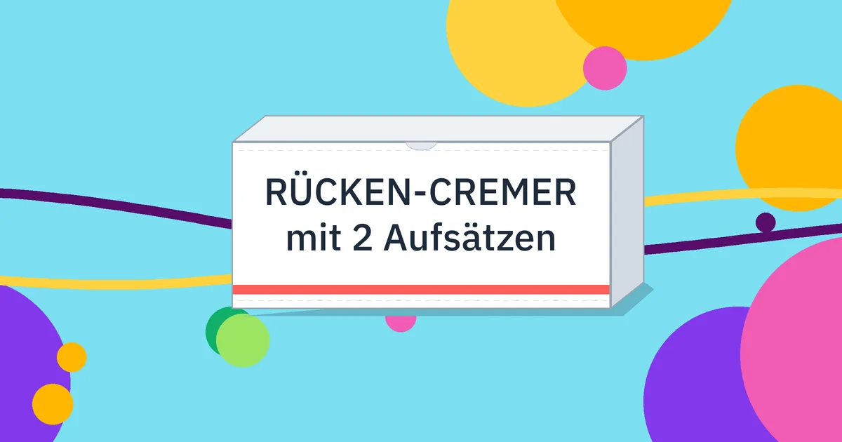 Symbolbild: Packung mit der Aufschrift RÜCKEN-CREMER mit 2 Aufsätzen (PZN 05555725) – Verfügbarkeit und Bezug in Apotheken in Frankfurt am Main