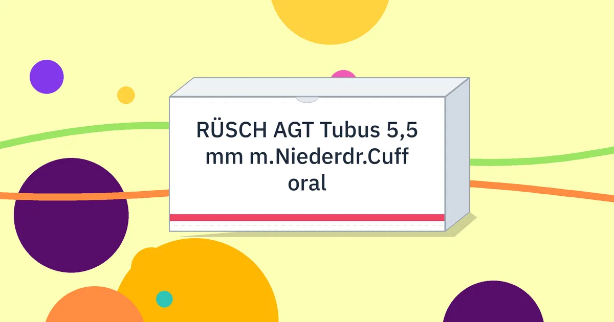Symbolbild: Packung mit der Aufschrift RÜSCH AGT Tubus 5,5 mm m.Niederdr.Cuff oral (PZN 06636590) – Verfügbarkeit und Bezug in Apotheken in Frankfurt am Main