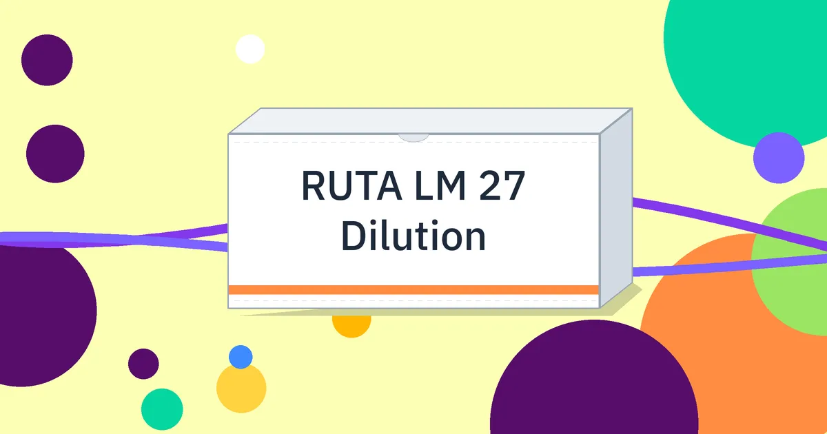 Symbolbild: Packung mit der Aufschrift RUTA LM 27 Dilution (PZN 13173848) – Verfügbarkeit und Bezug in Apotheken in Frankfurt am Main