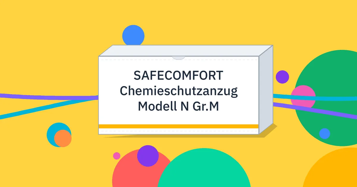 Symbolbild: Packung mit der Aufschrift SAFECOMFORT Chemieschutzanzug Modell N Gr.M (PZN 15305478) – Verfügbarkeit und Bezug in Apotheken in Frankfurt am Main