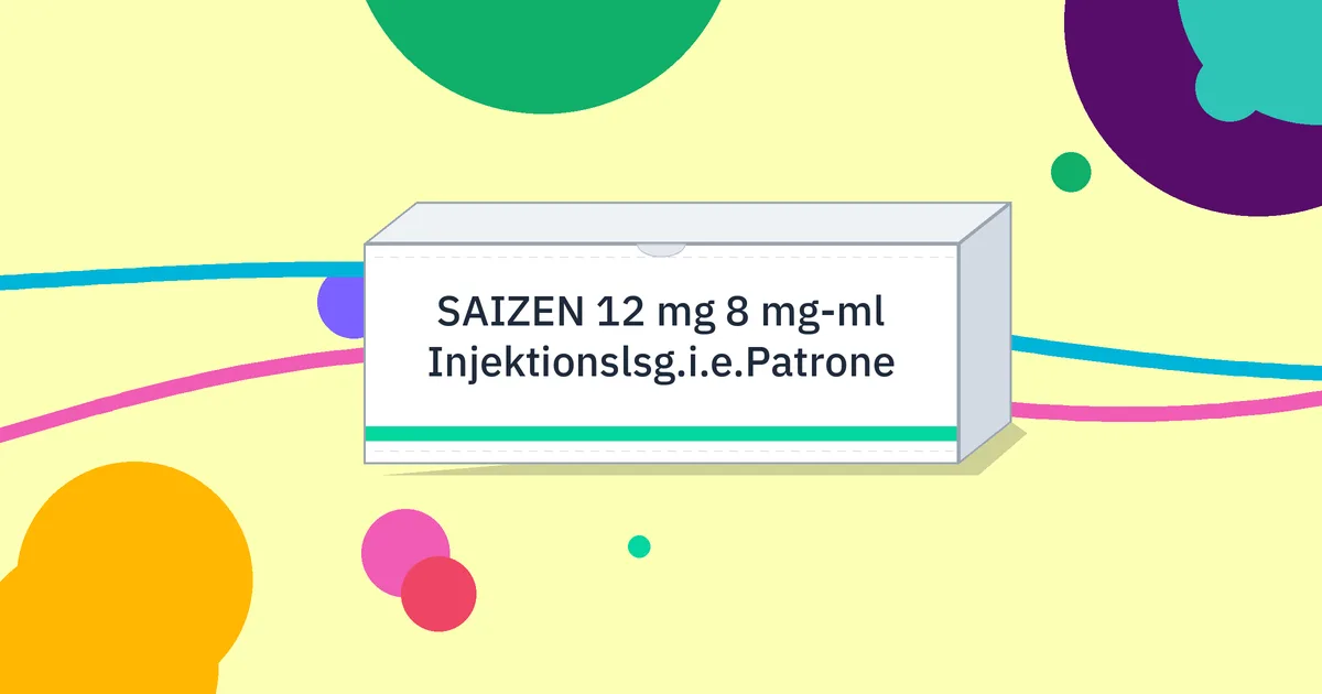Symbolbild: Packung mit der Aufschrift SAIZEN 12 mg 8 mg-ml Injektionslsg.i.e.Patrone (PZN 19541684) – Verfügbarkeit und Bezug in Apotheken in Frankfurt am Main