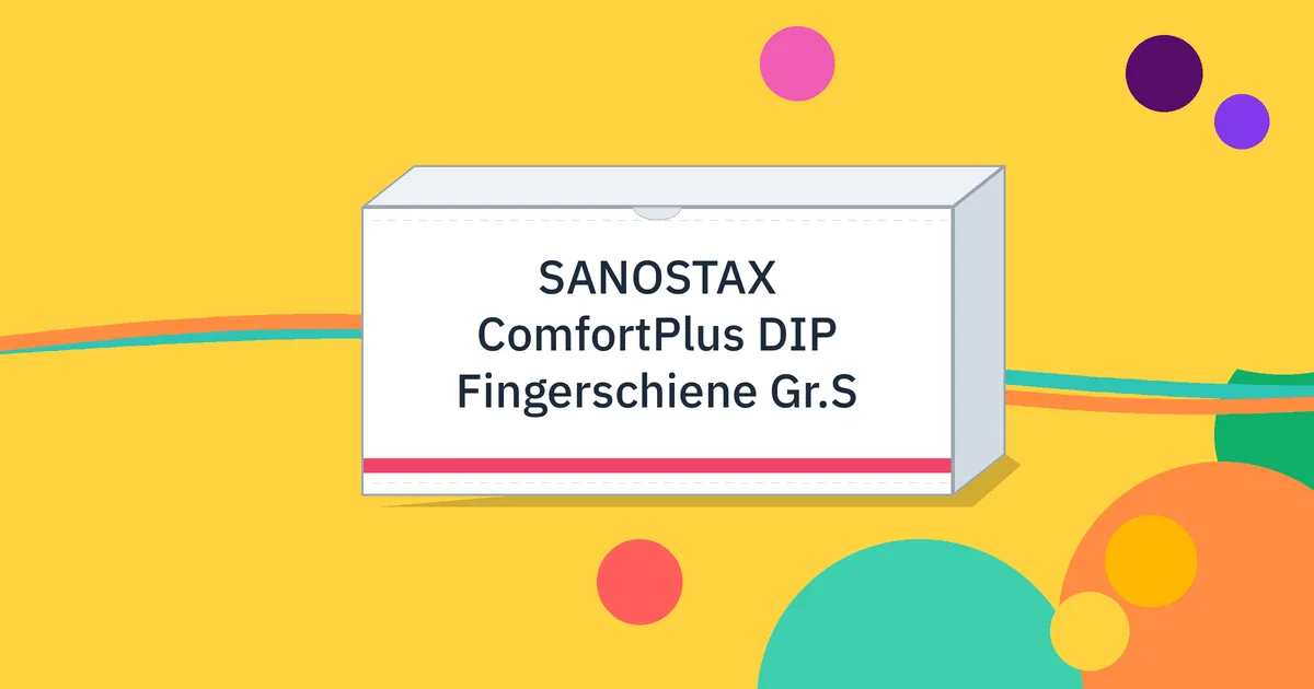 Symbolbild: Packung mit der Aufschrift SANOSTAX ComfortPlus DIP Fingerschiene Gr.S (PZN 13159239) – Verfügbarkeit und Bezug in Apotheken in Frankfurt am Main