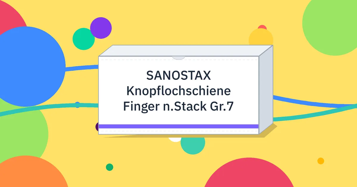 Symbolbild: Packung mit der Aufschrift SANOSTAX Knopflochschiene Finger n.Stack Gr.7 (PZN 16000108) – Verfügbarkeit und Bezug in Apotheken in Frankfurt am Main