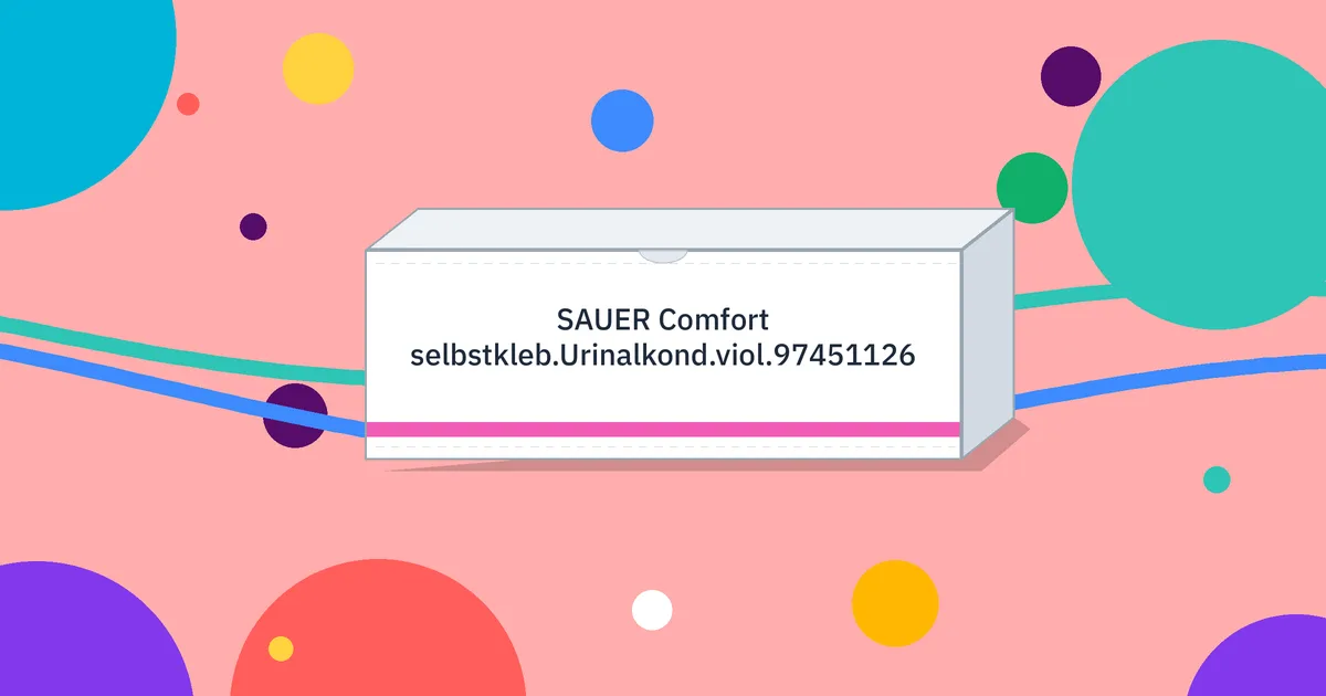 Symbolbild: Packung mit der Aufschrift SAUER Comfort selbstkleb.Urinalkond.viol.97451126 (PZN 11054654) – Verfügbarkeit und Bezug in Apotheken in Frankfurt am Main