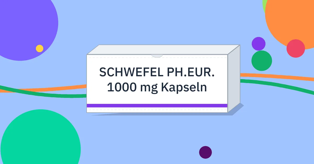Symbolbild: Packung mit der Aufschrift SCHWEFEL PH.EUR. 1000 mg Kapseln (PZN 15738088) – Verfügbarkeit und Bezug in Apotheken in Frankfurt am Main