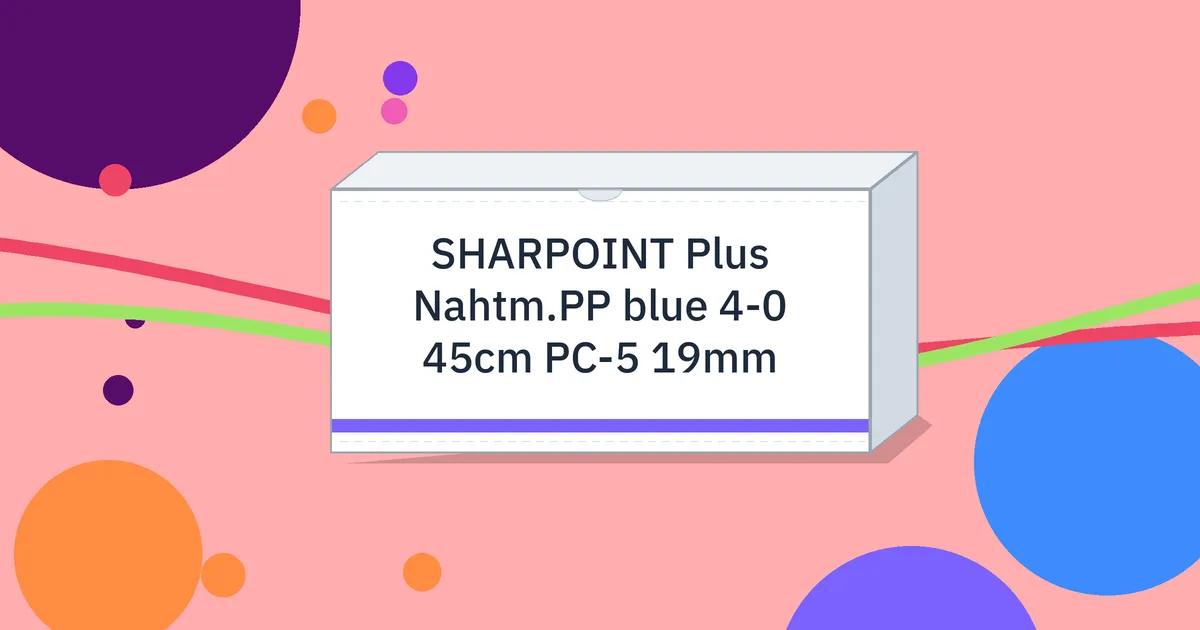 Symbolbild: Packung mit der Aufschrift SHARPOINT Plus Nahtm.PP blue 4-0 45cm PC-5 19mm (PZN 17985483) – Verfügbarkeit und Bezug in Apotheken in Frankfurt am Main