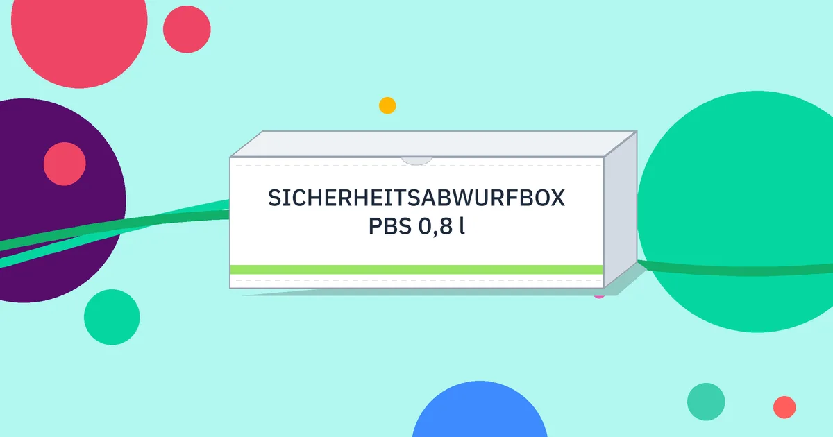 Symbolbild: Packung mit der Aufschrift SICHERHEITSABWURFBOX PBS 0,8 l (PZN 09106987) – Verfügbarkeit und Bezug in Apotheken in Frankfurt am Main