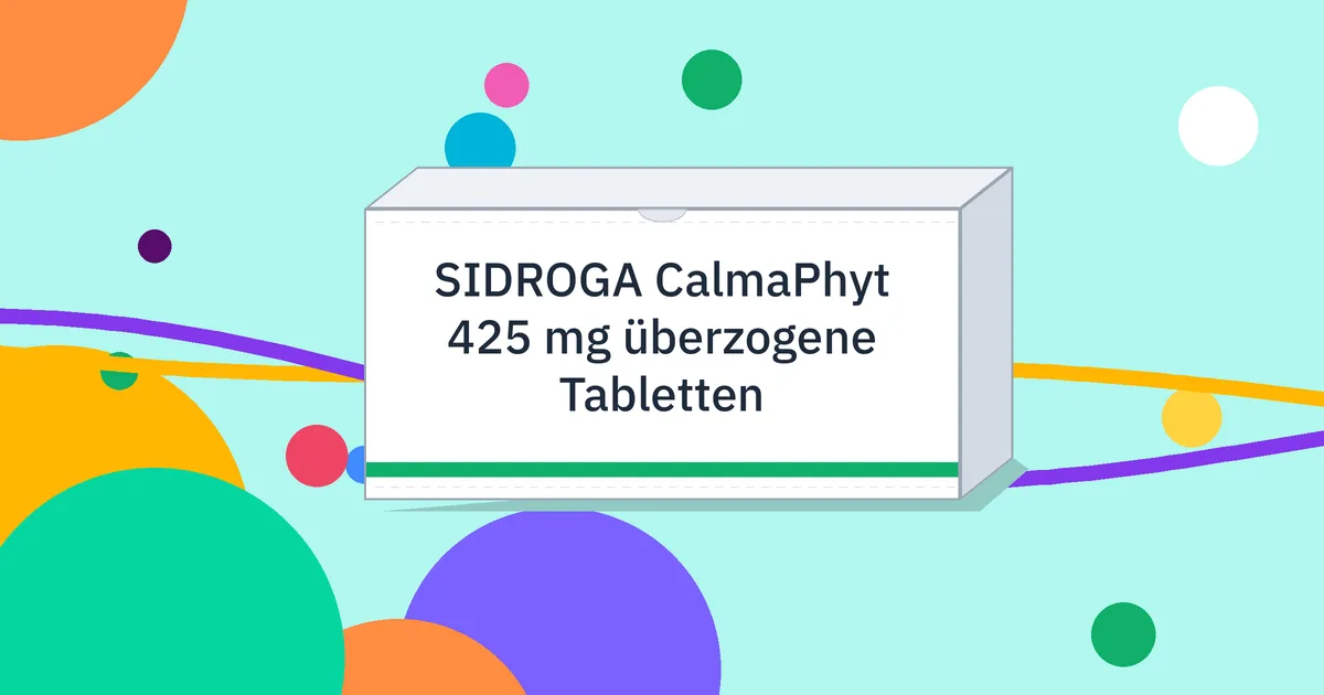 Symbolbild: Packung mit der Aufschrift SIDROGA CalmaPhyt 425 mg überzogene Tabletten (PZN 16634445) – Verfügbarkeit und Bezug in Apotheken in Frankfurt am Main