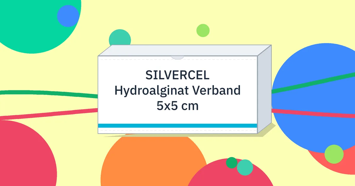 Symbolbild: Packung mit der Aufschrift SILVERCEL Hydroalginat Verband 5x5 cm (PZN 14139084) – Verfügbarkeit und Bezug in Apotheken in Frankfurt am Main