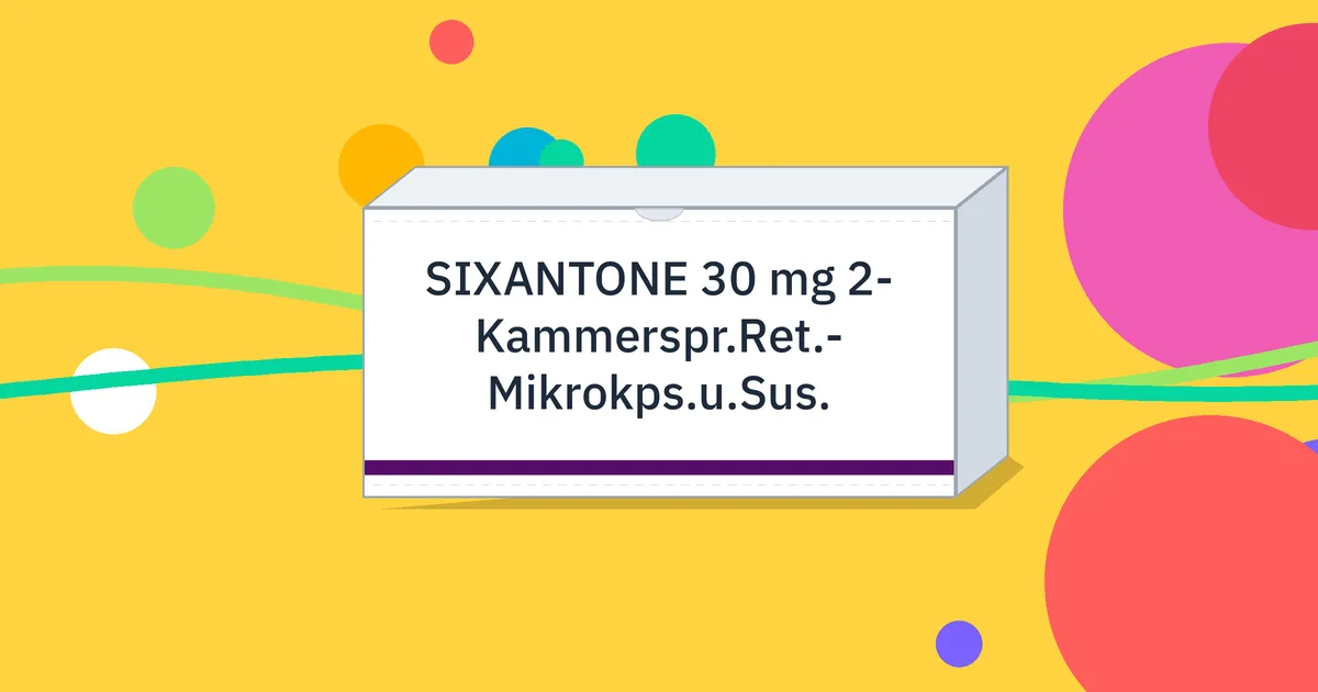 Symbolbild: Packung mit der Aufschrift SIXANTONE 30 mg 2-Kammerspr.Ret.-Mikrokps.u.Sus. (PZN 07514481) – Verfügbarkeit und Bezug in Apotheken in Frankfurt am Main