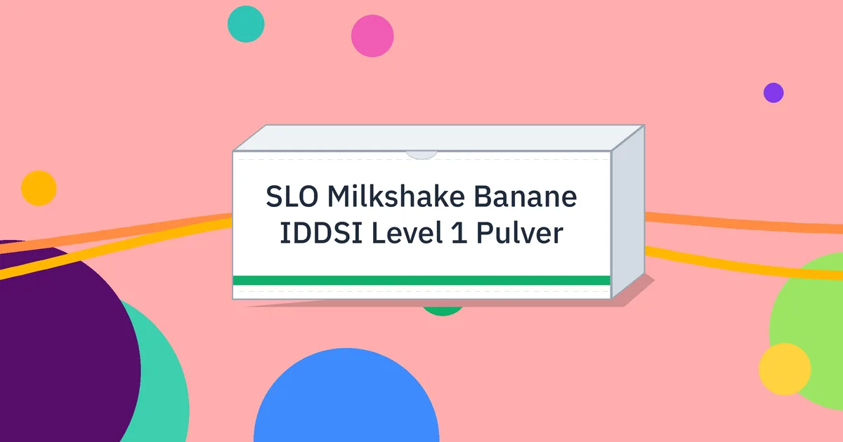 Symbolbild: Packung mit der Aufschrift SLO Milkshake Banane IDDSI Level 1 Pulver (PZN 19547379) – Verfügbarkeit und Bezug in Apotheken in Frankfurt am Main