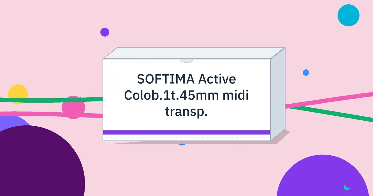 Symbolbild: Packung mit der Aufschrift SOFTIMA Active Colob.1t.45mm midi transp. (PZN 09061658) – Verfügbarkeit und Bezug in Apotheken in Frankfurt am Main