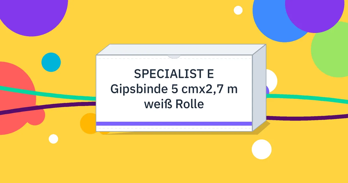 Symbolbild: Packung mit der Aufschrift SPECIALIST E Gipsbinde 5 cmx2,7 m weiß Rolle (PZN 00643100) – Verfügbarkeit und Bezug in Apotheken in Frankfurt am Main