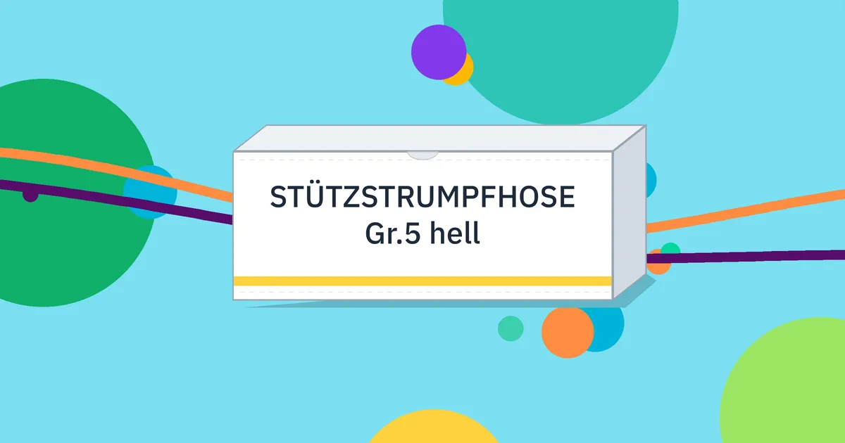 Symbolbild: Packung mit der Aufschrift STÜTZSTRUMPFHOSE Gr.5 hell (PZN 01978966) – Verfügbarkeit und Bezug in Apotheken in Frankfurt am Main