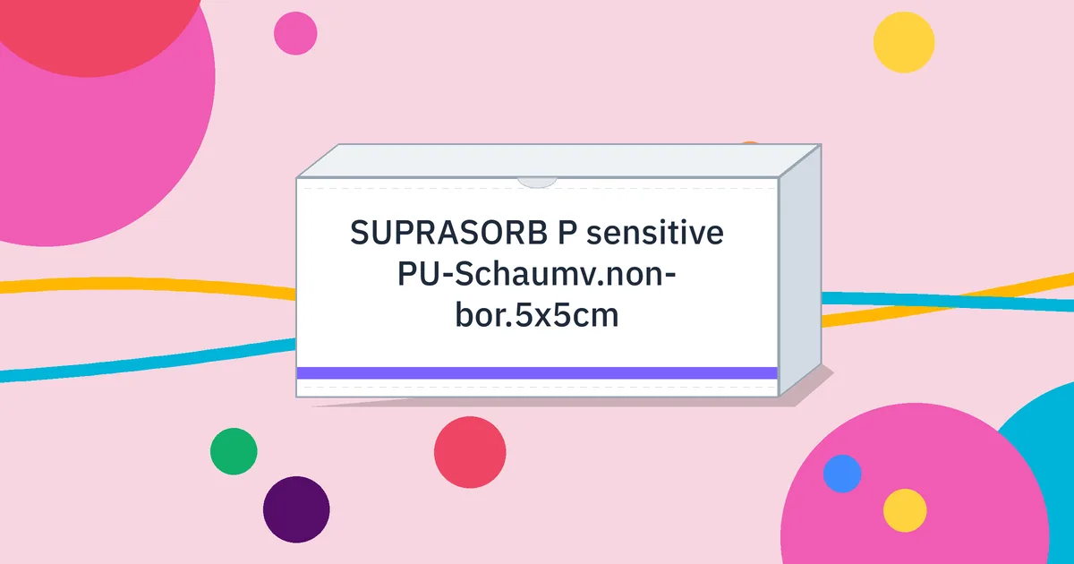 Symbolbild: Packung mit der Aufschrift SUPRASORB P sensitive PU-Schaumv.non-bor.5x5cm (PZN 16602617) – Verfügbarkeit und Bezug in Apotheken in Frankfurt am Main