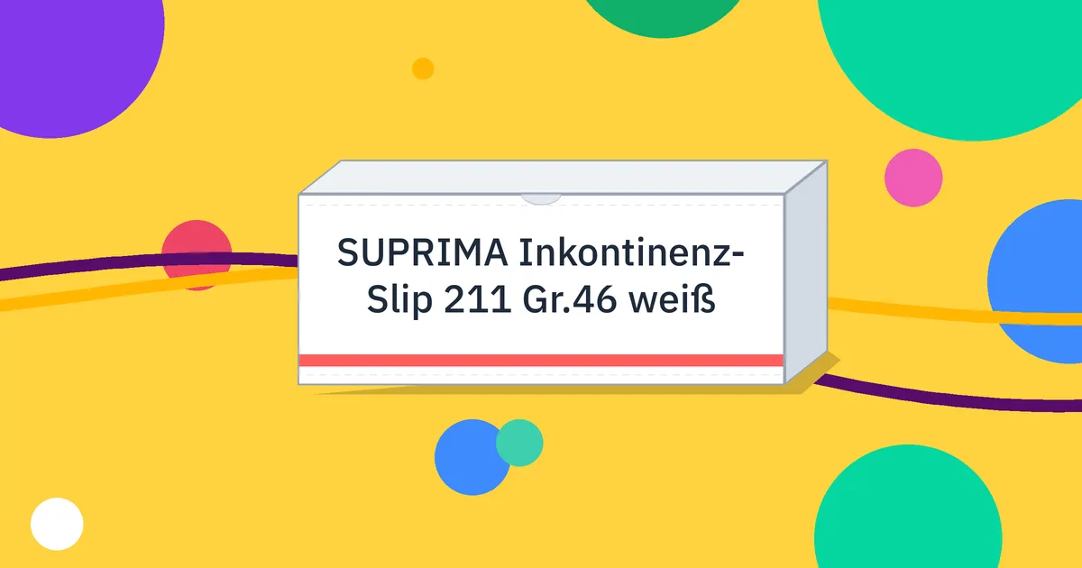 Symbolbild: Packung mit der Aufschrift SUPRIMA Inkontinenz-Slip 211 Gr.46 weiß (PZN 00710397) – Verfügbarkeit und Bezug in Apotheken in Frankfurt am Main