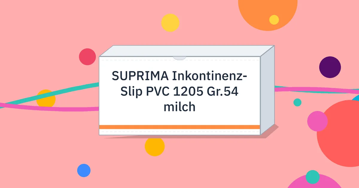 Symbolbild: Packung mit der Aufschrift SUPRIMA Inkontinenz-Slip PVC 1205 Gr.54 milch (PZN 03921597) – Verfügbarkeit und Bezug in Apotheken in Frankfurt am Main
