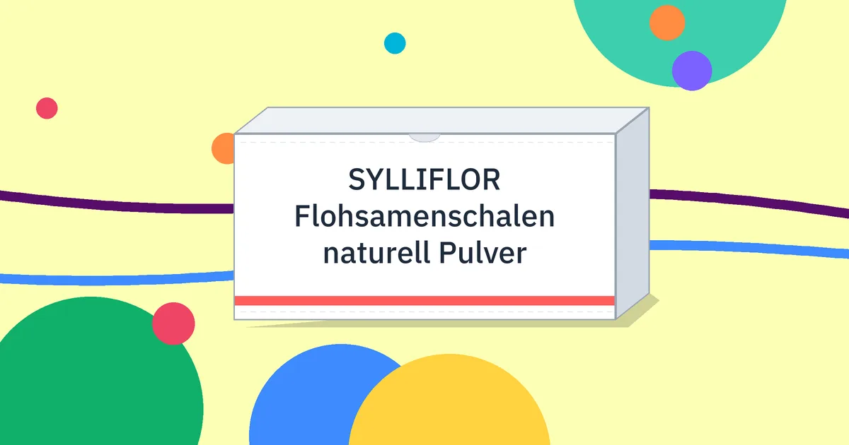 Symbolbild: Packung mit der Aufschrift SYLLIFLOR Flohsamenschalen naturell Pulver (PZN 19131302) – Verfügbarkeit und Bezug in Apotheken in Frankfurt am Main
