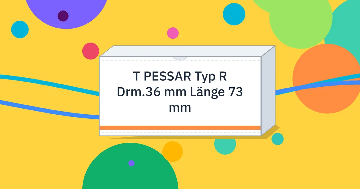 Symbolbild: Packung mit der Aufschrift T PESSAR Typ R Drm.36 mm Länge 73 mm (PZN 09336109) – Verfügbarkeit und Bezug in Apotheken in Frankfurt am Main