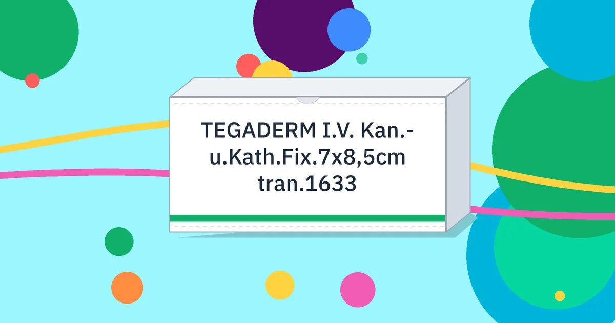 Symbolbild: Packung mit der Aufschrift TEGADERM I.V. Kan.-u.Kath.Fix.7x8,5cm tran.1633 (PZN 16746894) – Verfügbarkeit und Bezug in Apotheken in Frankfurt am Main