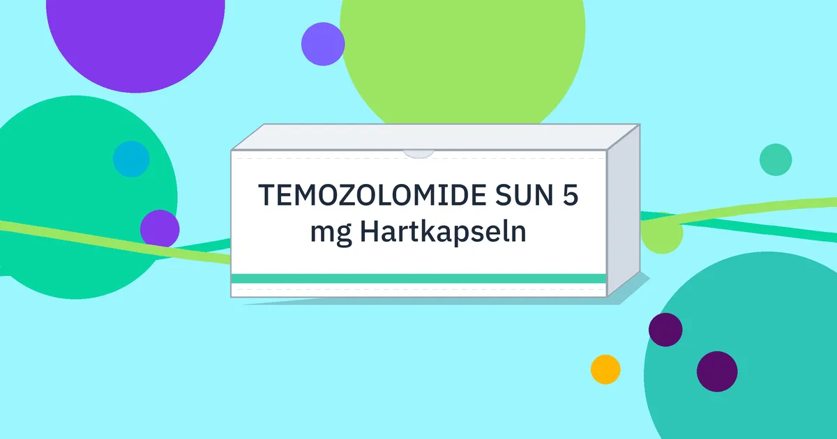 Symbolbild: Packung mit der Aufschrift TEMOZOLOMIDE SUN 5 mg Hartkapseln (PZN 09281940) – Verfügbarkeit und Bezug in Apotheken in Frankfurt am Main