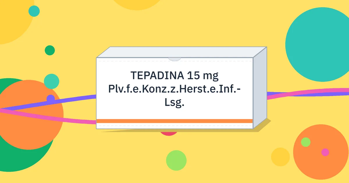 Symbolbild: Packung mit der Aufschrift TEPADINA 15 mg Plv.f.e.Konz.z.Herst.e.Inf.-Lsg. (PZN 06552568) – Verfügbarkeit und Bezug in Apotheken in Frankfurt am Main