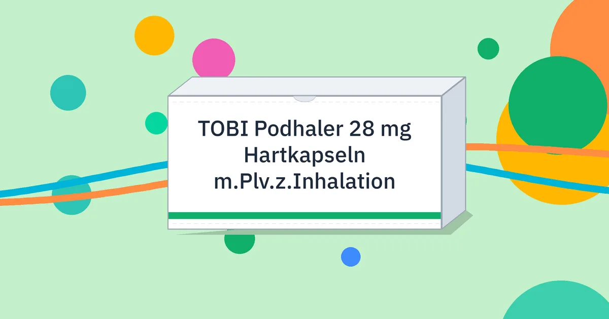 Symbolbild: Packung mit der Aufschrift TOBI Podhaler 28 mg Hartkapseln m.Plv.z.Inhalation (PZN 06919394) – Verfügbarkeit und Bezug in Apotheken in Frankfurt am Main