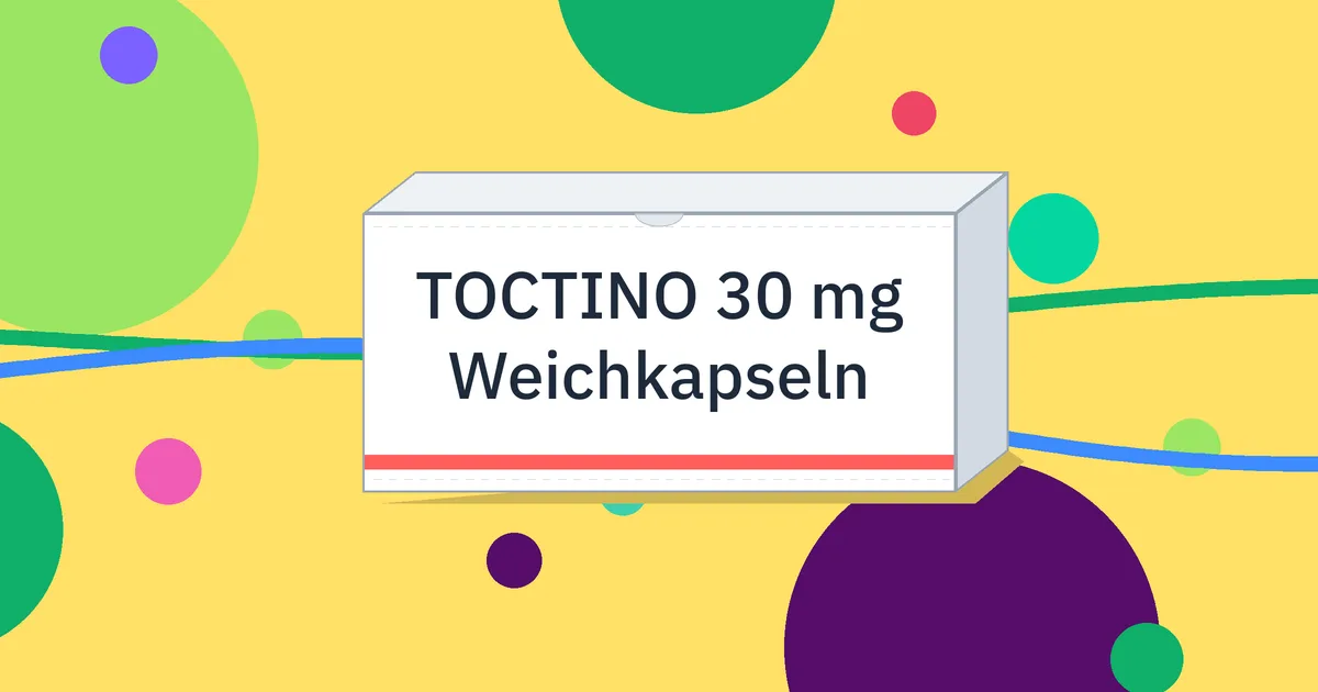 Symbolbild: Packung mit der Aufschrift TOCTINO 30 mg Weichkapseln (PZN 17151789) – Verfügbarkeit und Bezug in Apotheken in Frankfurt am Main