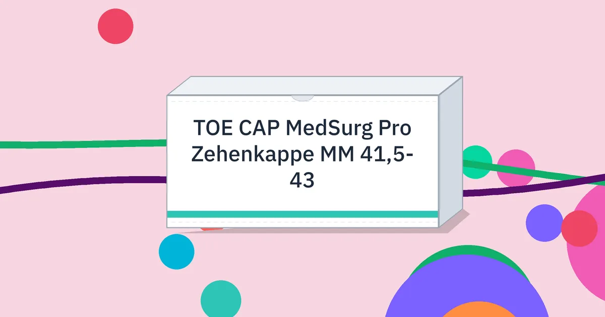 Symbolbild: Packung mit der Aufschrift TOE CAP MedSurg Pro Zehenkappe MM 41,5-43 (PZN 16631286) – Verfügbarkeit und Bezug in Apotheken in Frankfurt am Main