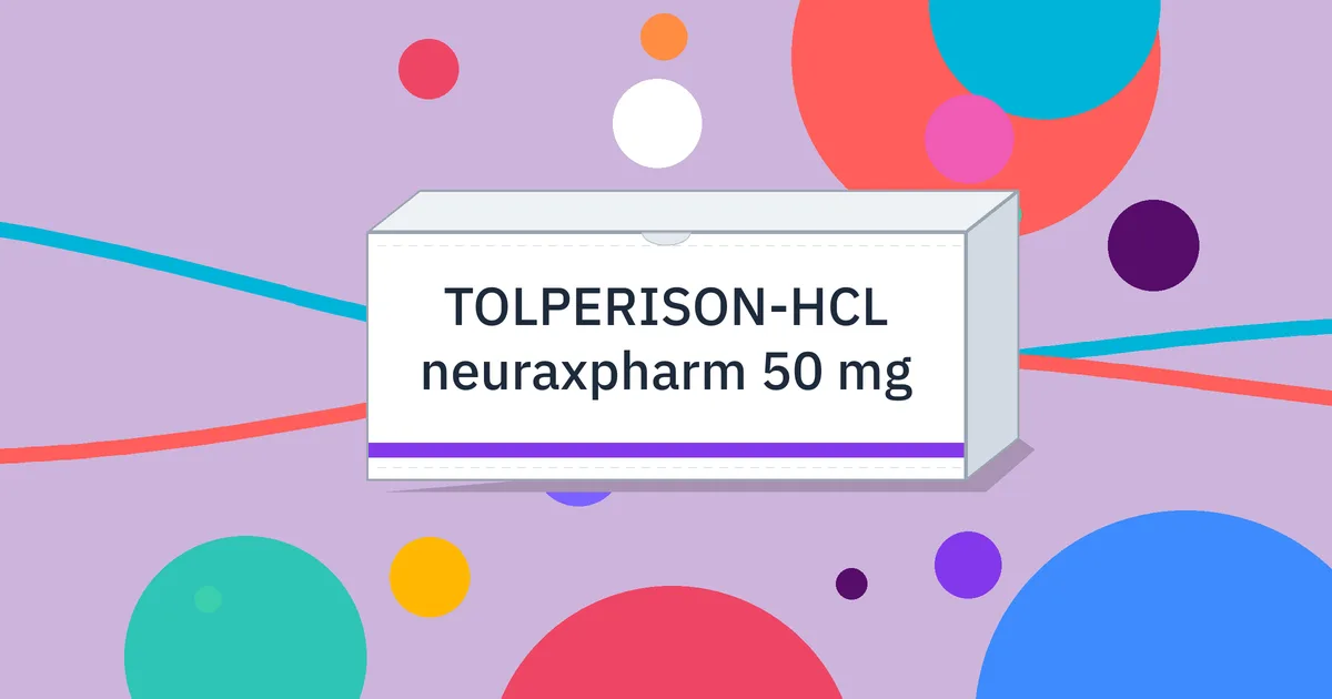 Symbolbild: Packung mit der Aufschrift TOLPERISON-HCL neuraxpharm 50 mg (PZN 10786579) – Verfügbarkeit und Bezug in Apotheken in Frankfurt am Main