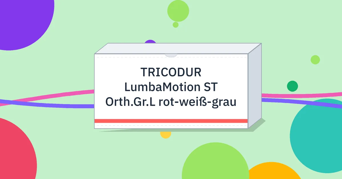 Symbolbild: Packung mit der Aufschrift TRICODUR LumbaMotion ST Orth.Gr.L rot-weiß-grau (PZN 13417776) – Verfügbarkeit und Bezug in Apotheken in Frankfurt am Main