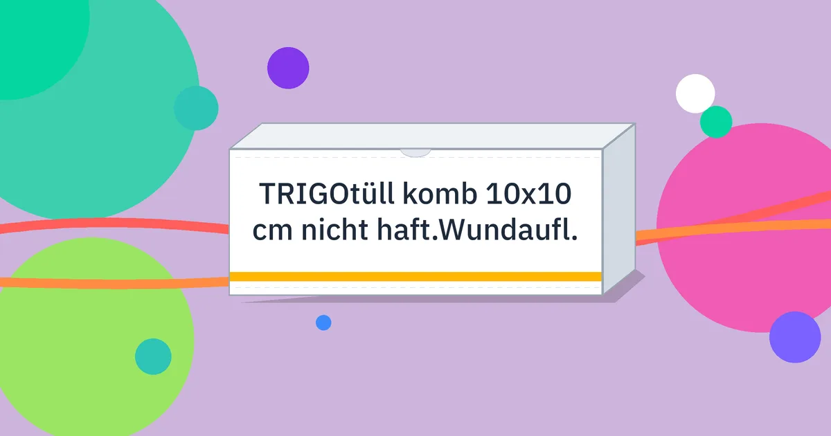 Symbolbild: Packung mit der Aufschrift TRIGOtüll komb 10x10 cm nicht haft.Wundaufl. (PZN 13417210) – Verfügbarkeit und Bezug in Apotheken in Frankfurt am Main