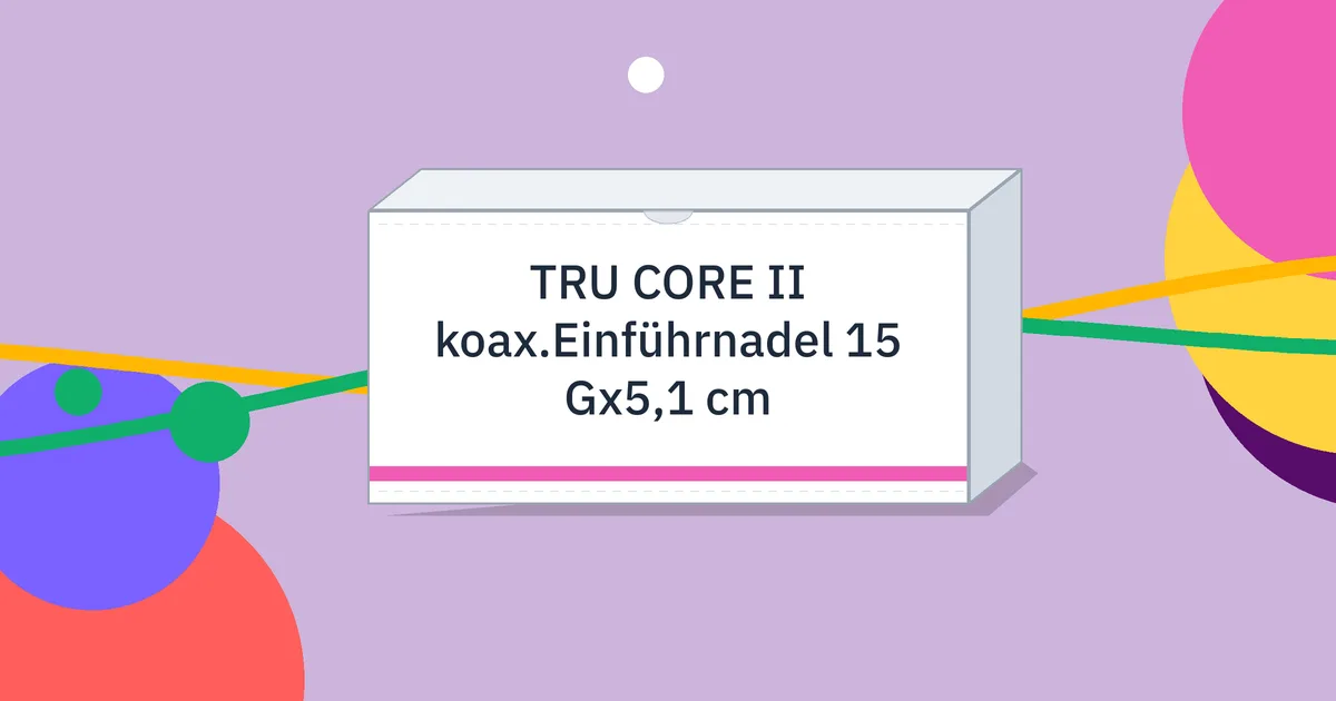 Symbolbild: Packung mit der Aufschrift TRU CORE II koax.Einführnadel 15 Gx5,1 cm (PZN 06770644) – Verfügbarkeit und Bezug in Apotheken in Frankfurt am Main
