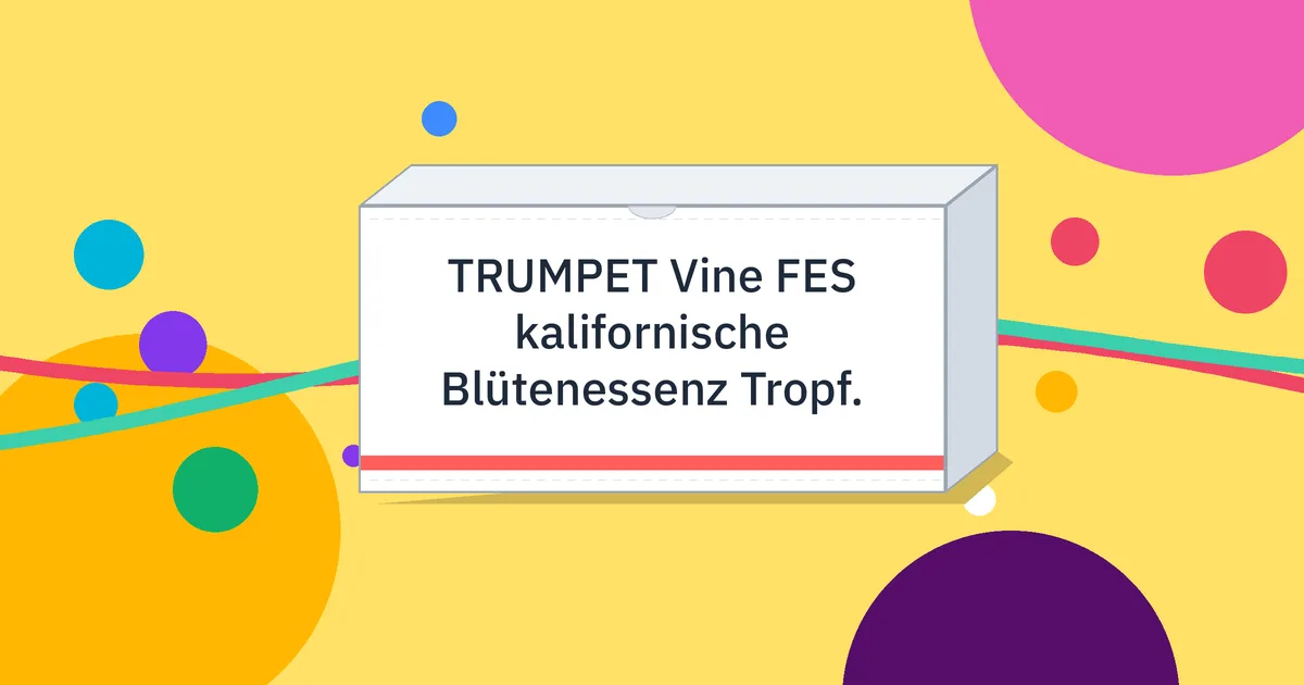 Symbolbild: Packung mit der Aufschrift TRUMPET Vine FES kalifornische Blütenessenz Tropf. (PZN 09174049) – Verfügbarkeit und Bezug in Apotheken in Frankfurt am Main