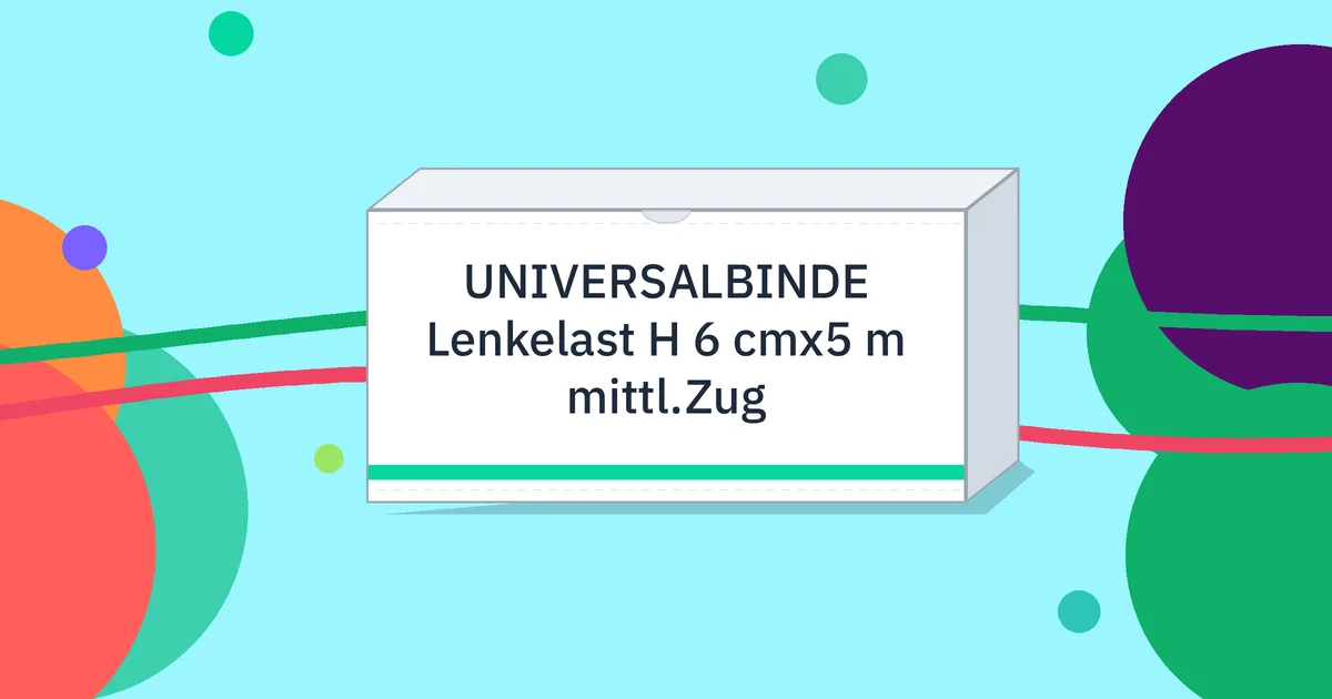 Symbolbild: Packung mit der Aufschrift UNIVERSALBINDE Lenkelast H 6 cmx5 m mittl.Zug (PZN 12774824) – Verfügbarkeit und Bezug in Apotheken in Frankfurt am Main