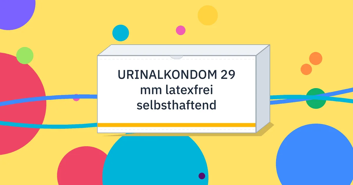 Symbolbild: Packung mit der Aufschrift URINALKONDOM 29 mm latexfrei selbsthaftend (PZN 11351151) – Verfügbarkeit und Bezug in Apotheken in Frankfurt am Main