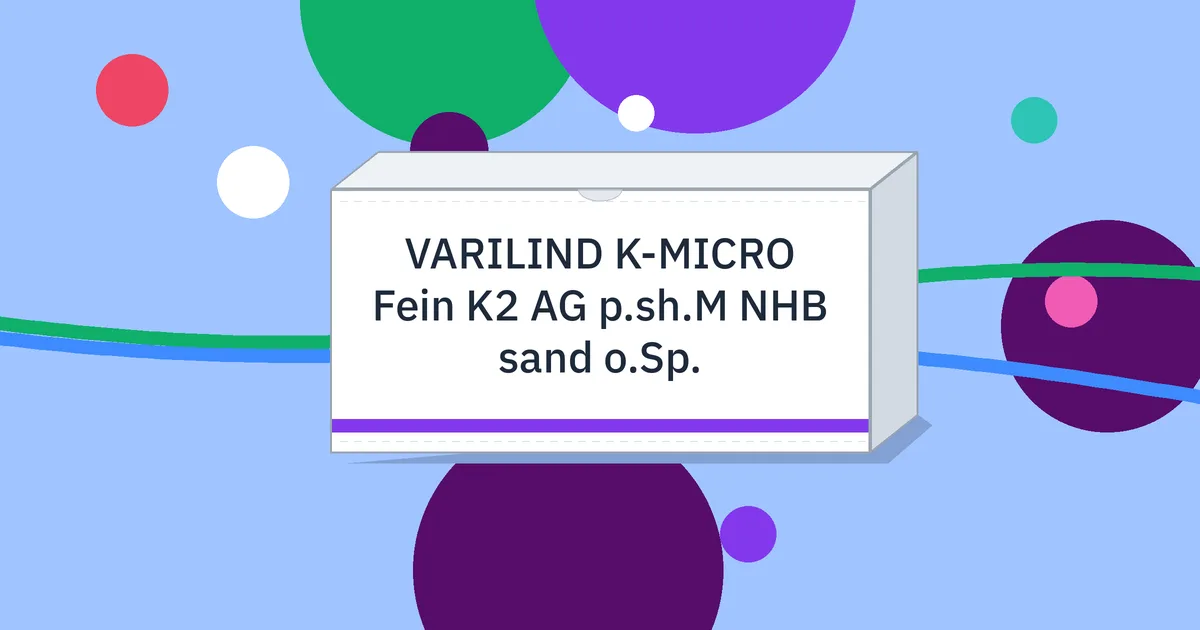 Symbolbild: Packung mit der Aufschrift VARILIND K-MICRO Fein K2 AG p.sh.M NHB sand o.Sp. (PZN 20556018) – Verfügbarkeit und Bezug in Apotheken in Frankfurt am Main