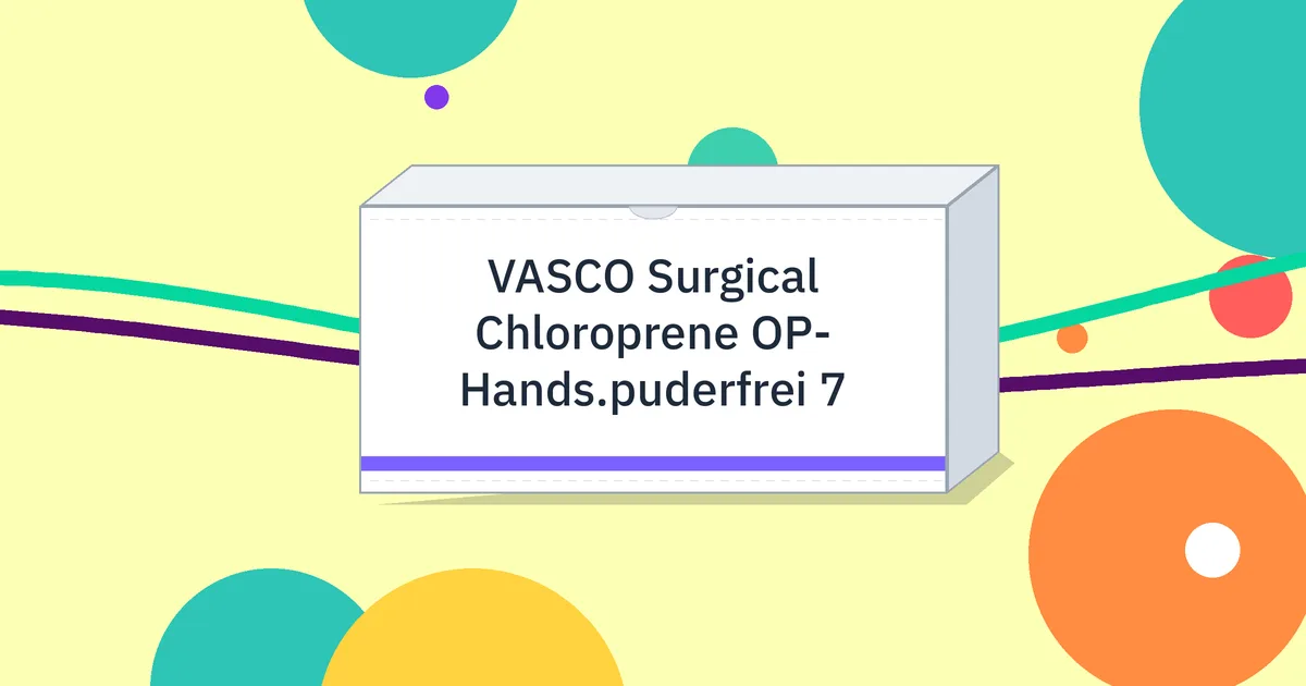 Symbolbild: Packung mit der Aufschrift VASCO Surgical Chloroprene OP-Hands.puderfrei 7 (PZN 11596450) – Verfügbarkeit und Bezug in Apotheken in Frankfurt am Main