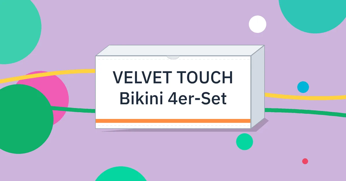Symbolbild: Packung mit der Aufschrift VELVET TOUCH Bikini 4er-Set (PZN 01620779) – Verfügbarkeit und Bezug in Apotheken in Frankfurt am Main